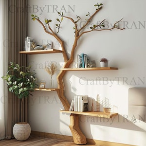 Tree Branches Wall Bookshelf Decorations Floating Mid Century Bookcase ...