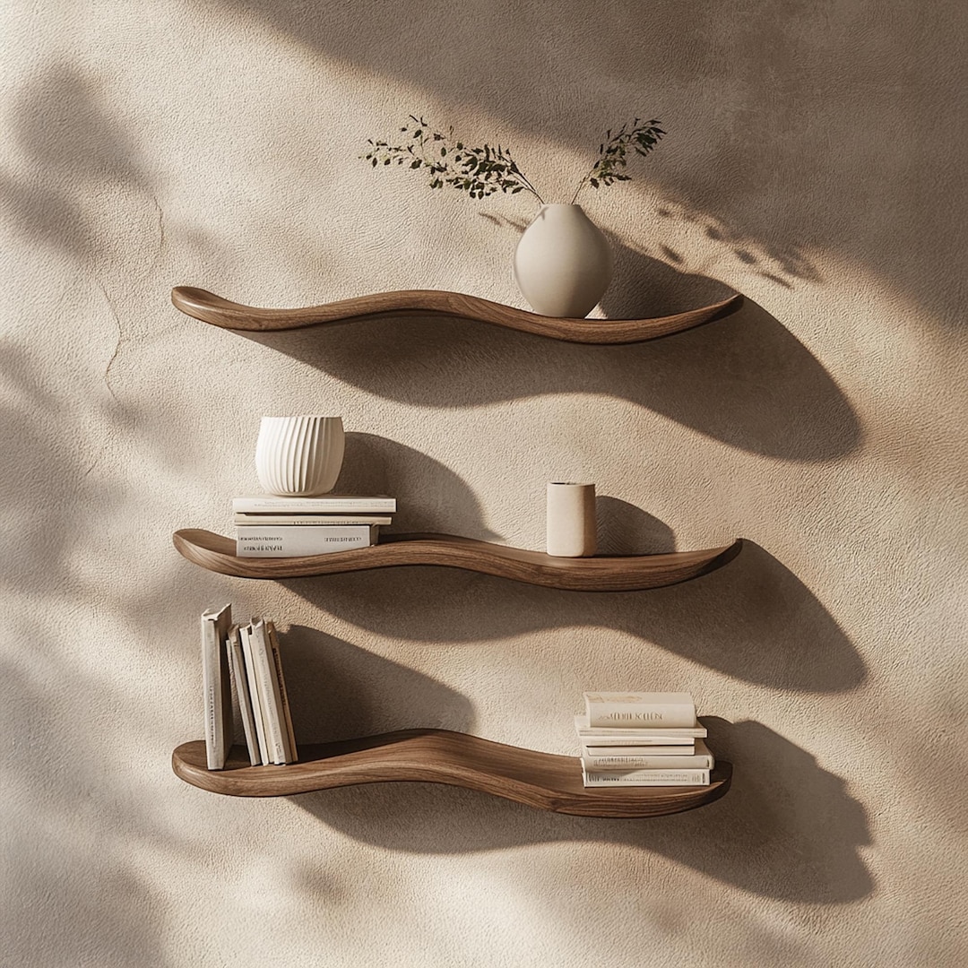 Wood Wavy Floating Shelf Wall Mounted Floating Shelves Farhouse Gift ...