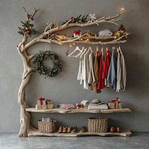 Wall Mounted Coat Rack Driftwood Tree Branch Coat Rack With Shelf Shoe ...