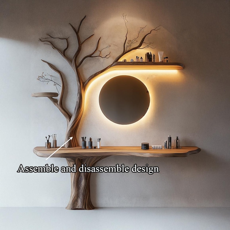 Scrivania rustica in legno massello con albero, consolle ispirata alla ...