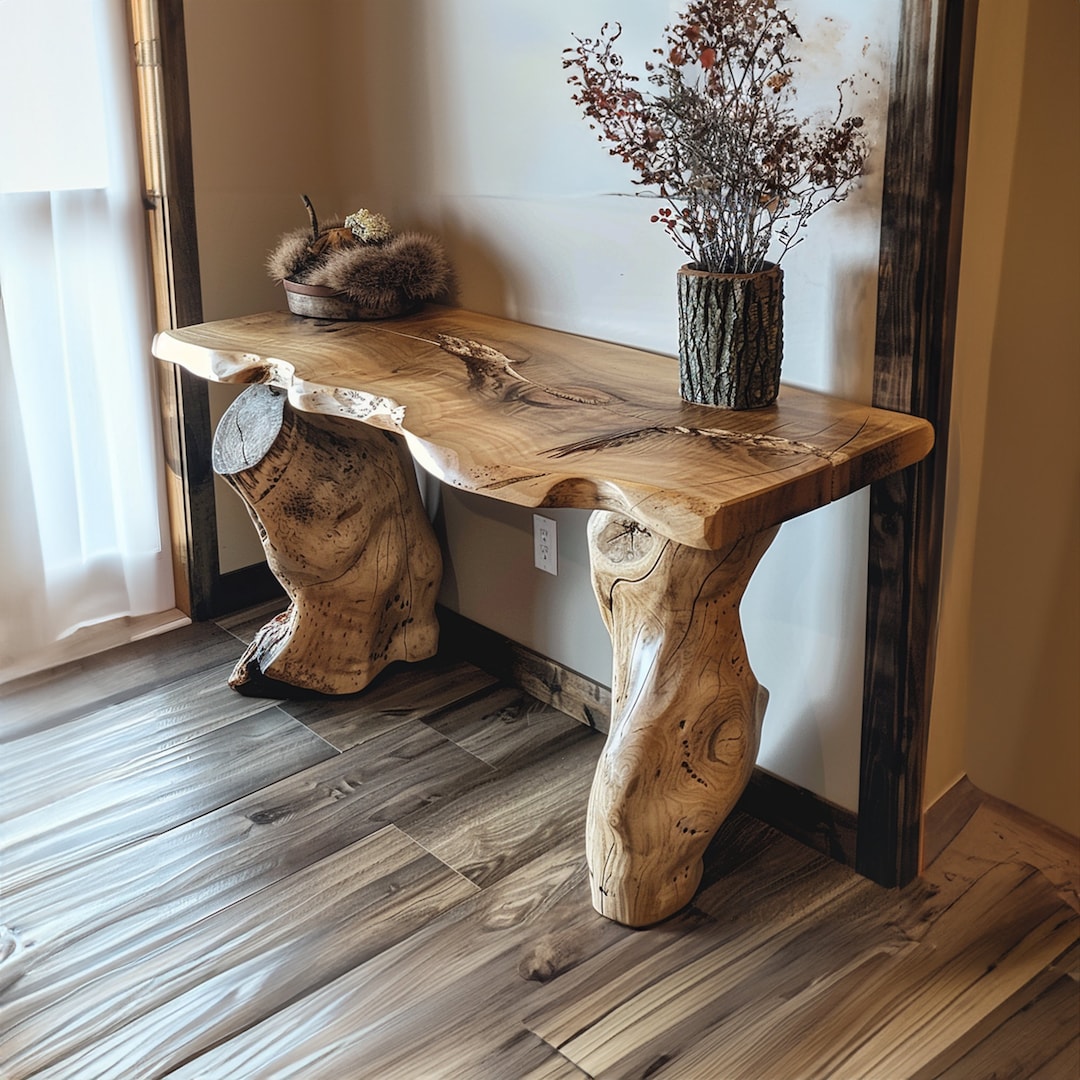 Handmade Rustic Natural Wood Console Table Entry Way Table Custom Console Table Bedside Table ...