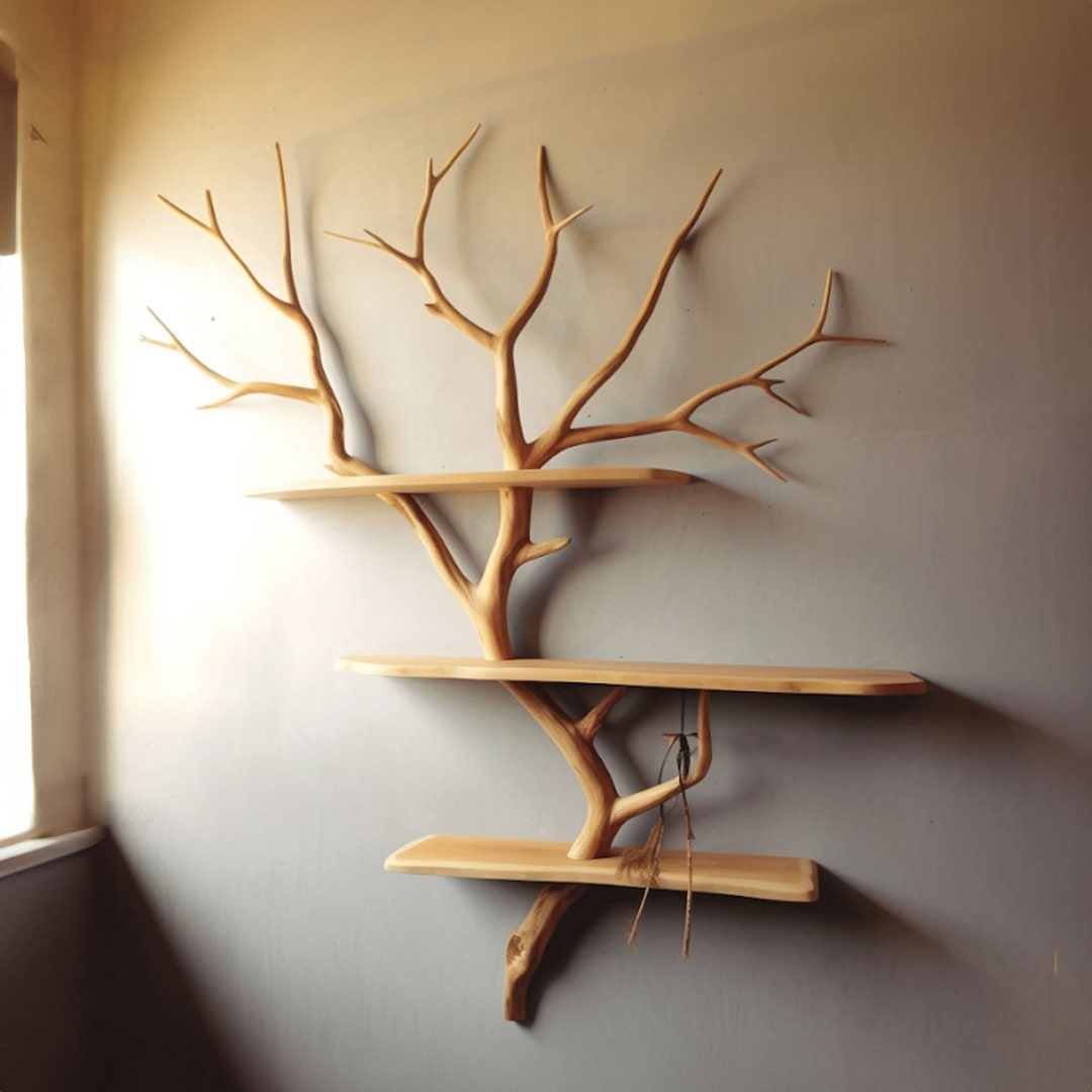 Tree Branch Floating Corner Shelf Driftwood Mini Bookcase Bookshelf ...