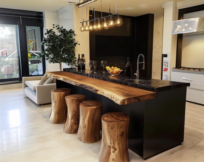Solid Wood Live Edge Bar Table Custom Kitchen Island Handmade Pub Table ...