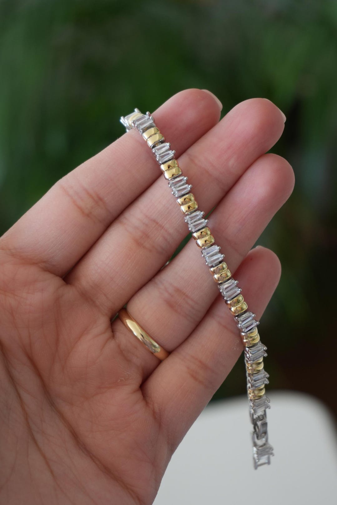 Cherie Xuping Rhodium Plated Tennis Bracelet, Two Tone Gold Silver ...