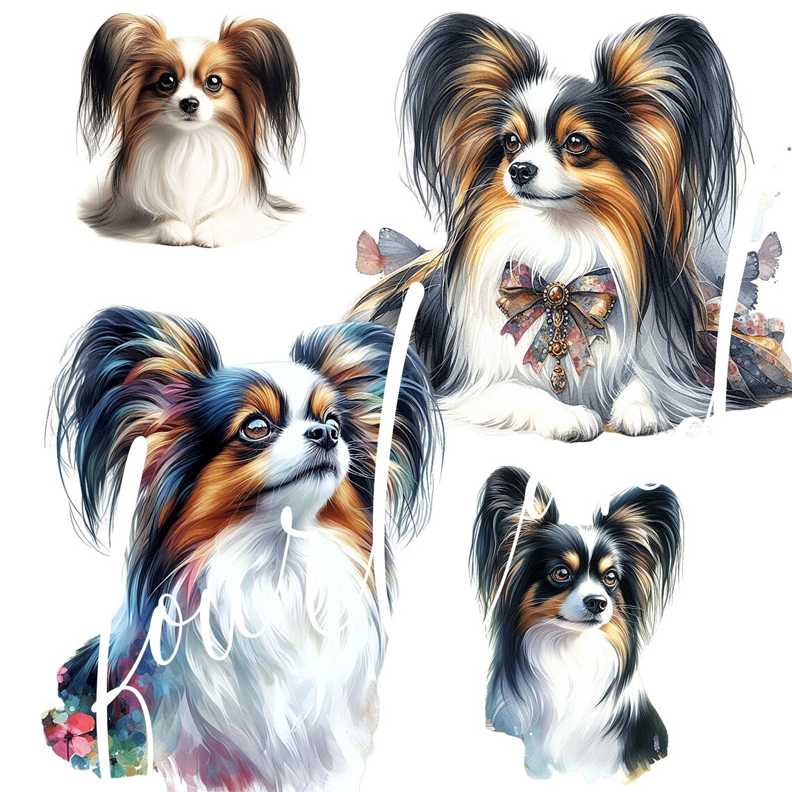 Papillon Clipart, 12 High Quality Jpgs, Digital Paper Crafting, Digital ...