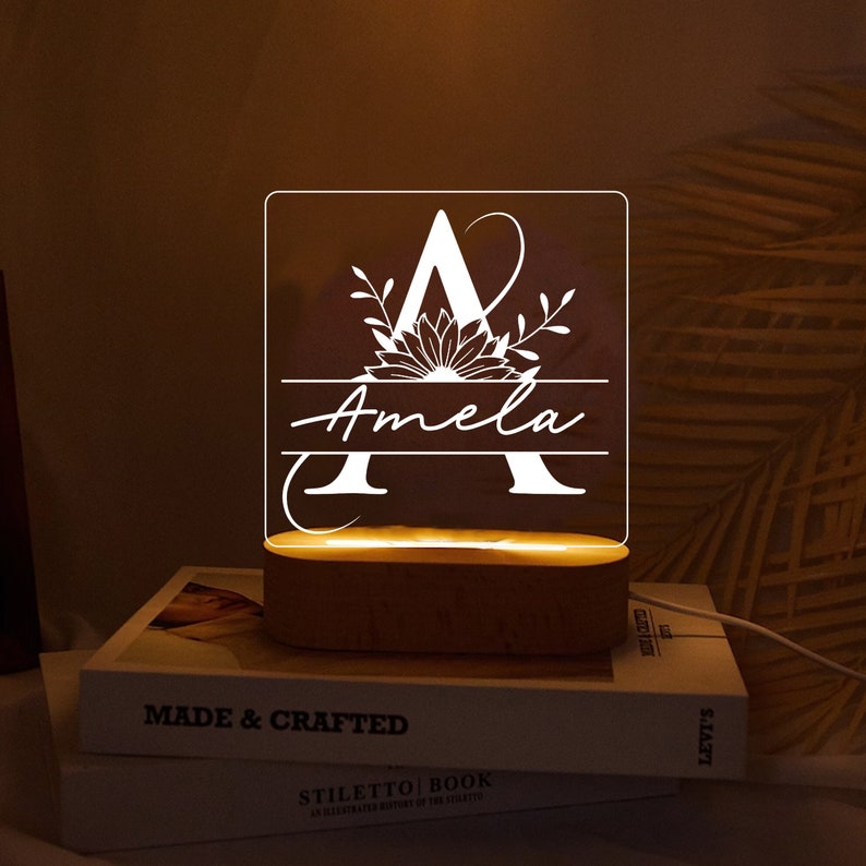 Personalized Letter Night Light Design Signature Night Light Sunflower ...