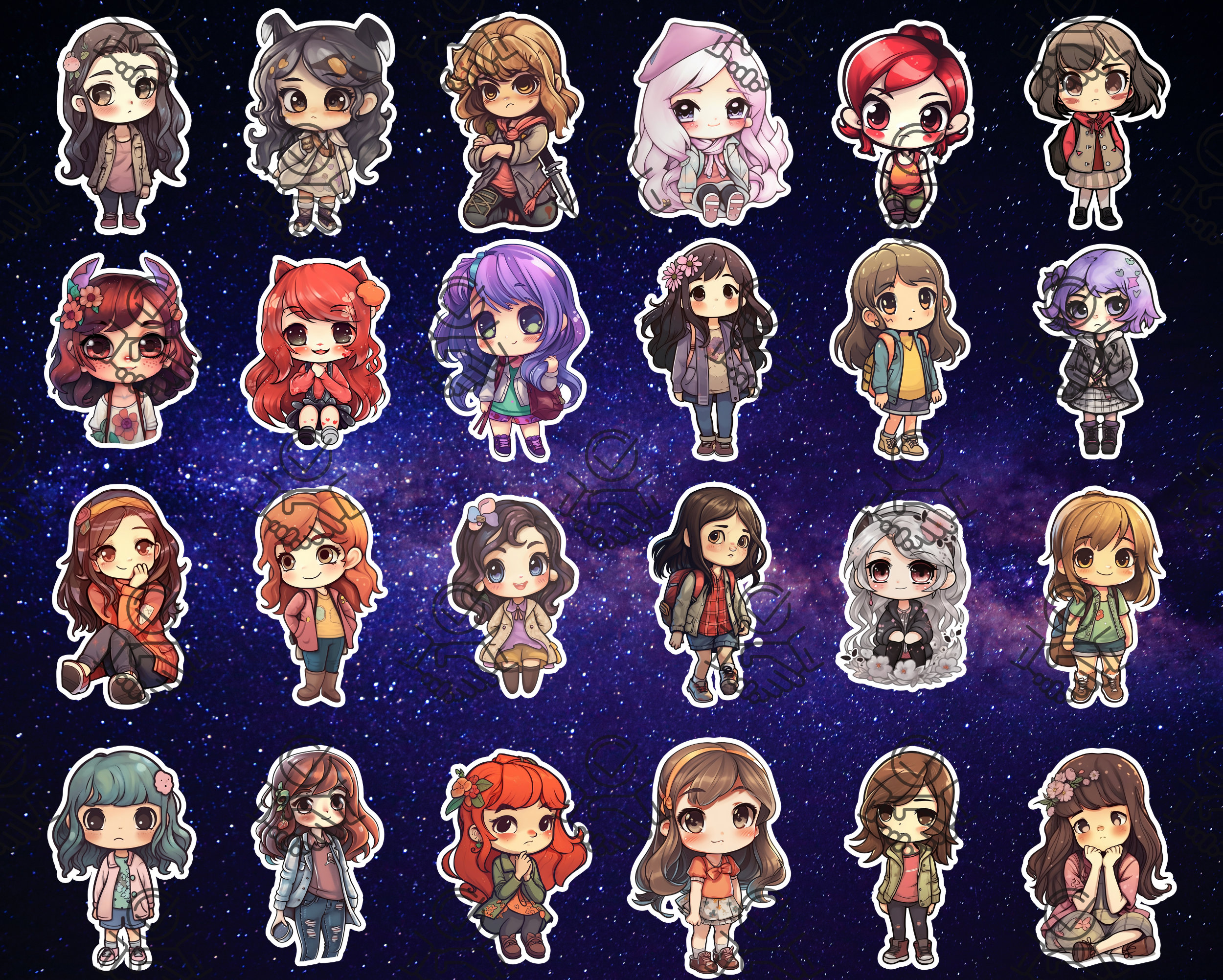 Cute Chibi Girl Sticker Bundle Kawaii Anime Sticker Sheet - Etsy