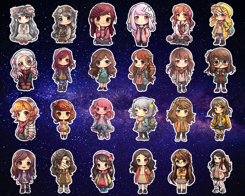 Cute Chibi Girl Sticker Bundle Kawaii Anime Sticker Sheet - Etsy