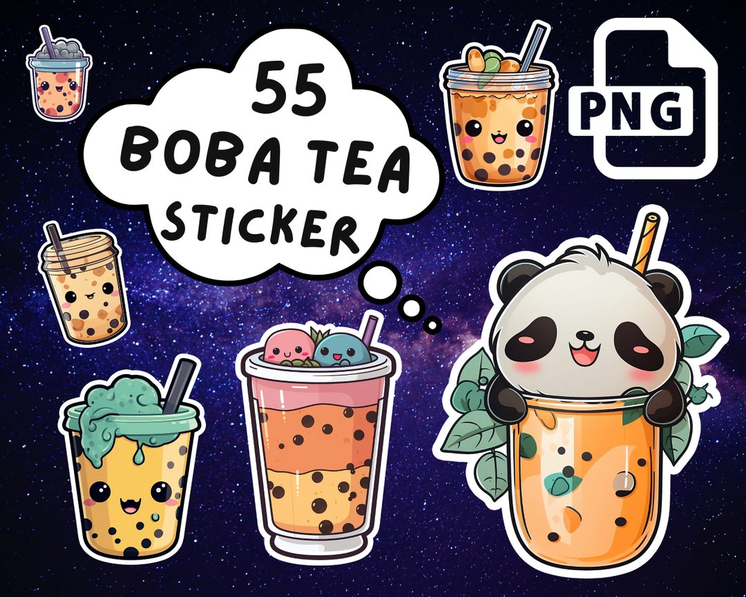 Kawaii Boba Sticker Bundle, Cute Bubble Tea Sticker PNG, Printable ...