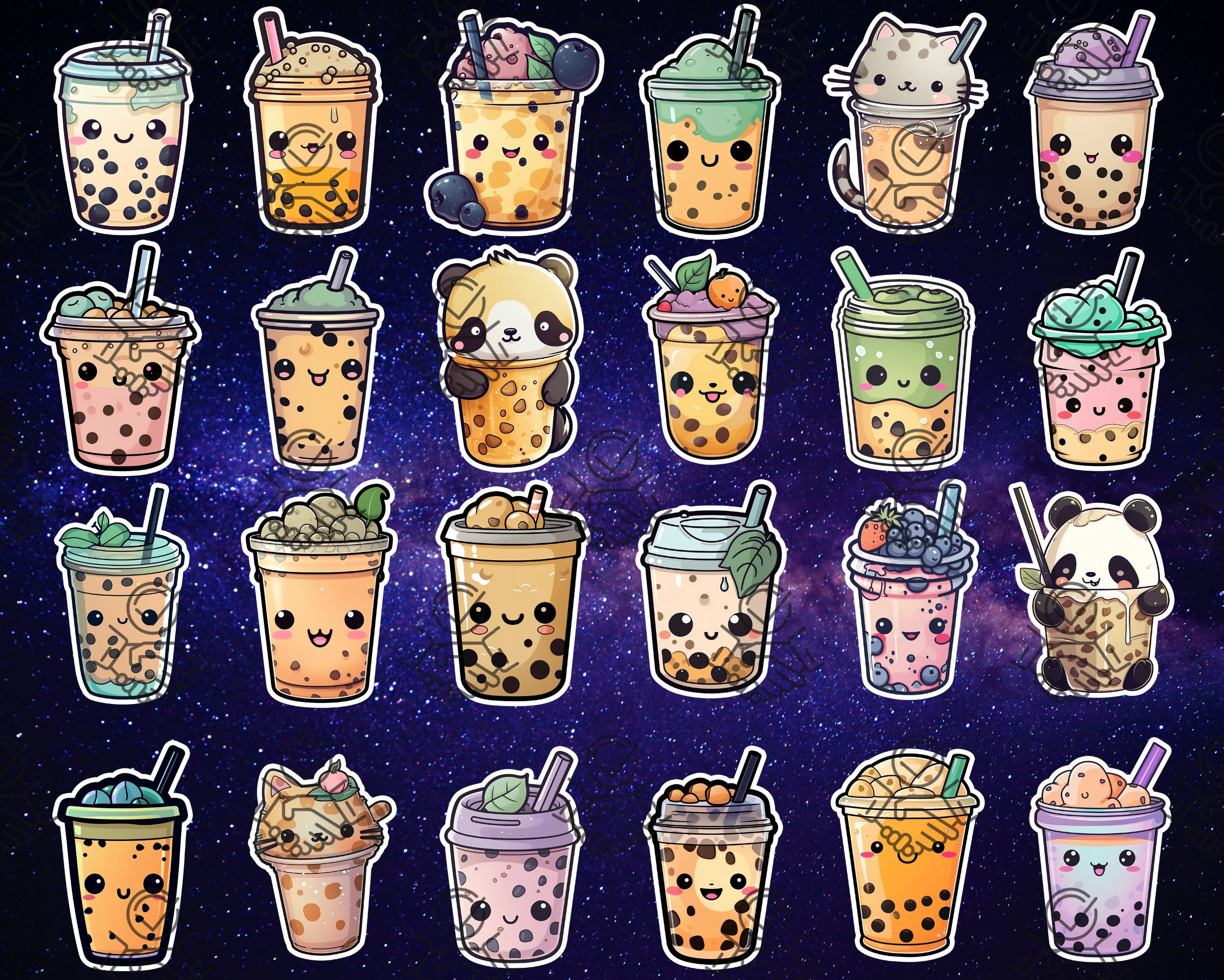 Kawaii Boba Sticker Bundle, Cute Bubble Tea Sticker PNG, Printable ...
