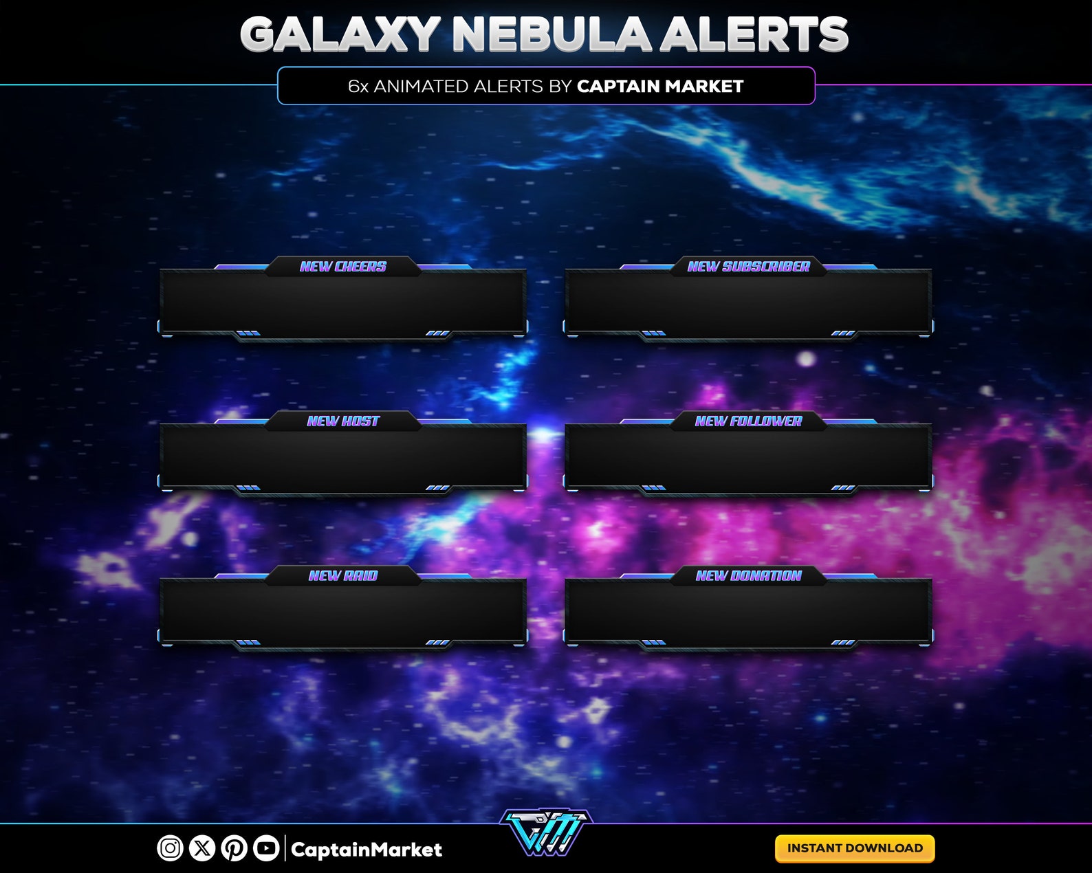 6x Galaxy Animated Stream Alert Overlay Pack Nebulatwitch Overlay Blue ...