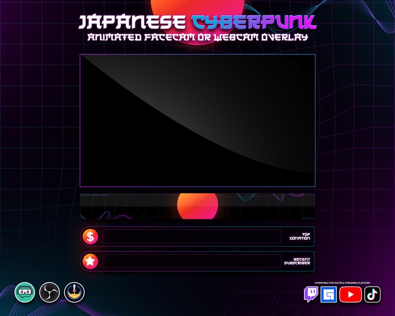Purple Japanese Animated Stream Overlay Package for Twitch,youtube,kick ...