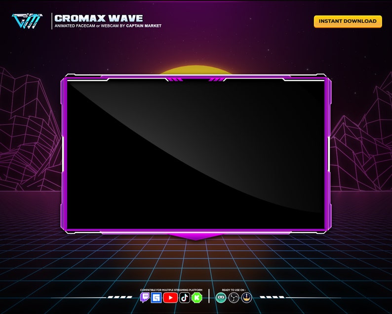 80s Retrowave Animated Stream Overlay Package for Twitch,youtube,kick ...