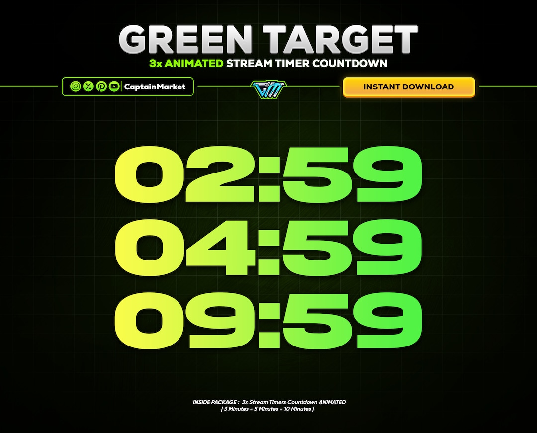 3x Green Animated Stream Timer Countdown Pack for Twitch, Kick, Youtube ...