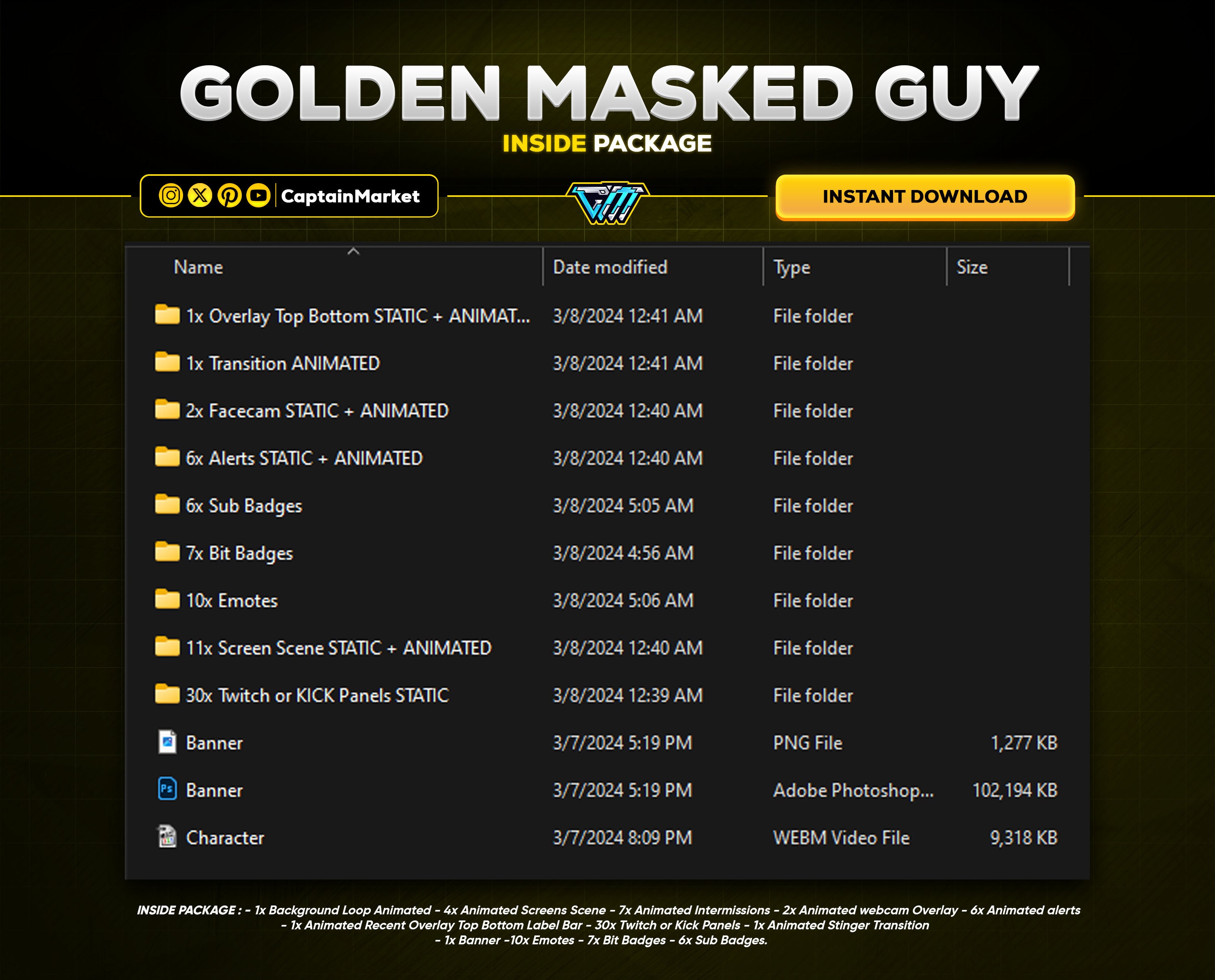 Yellow Animated Stream Overlay Package for Twitch,youtube,kick Screens ...