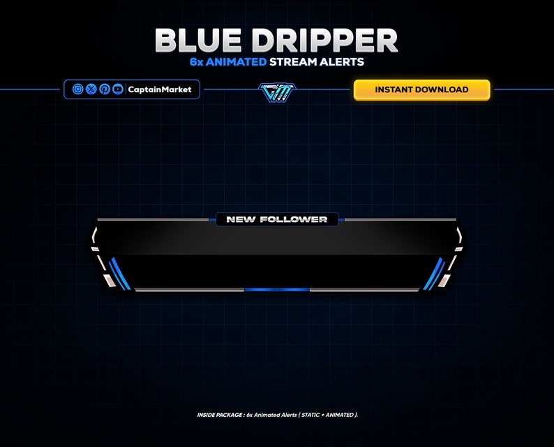 6x Blue Dripper Animated Stream Alerts Overlay Pack for Twitch,kick ...
