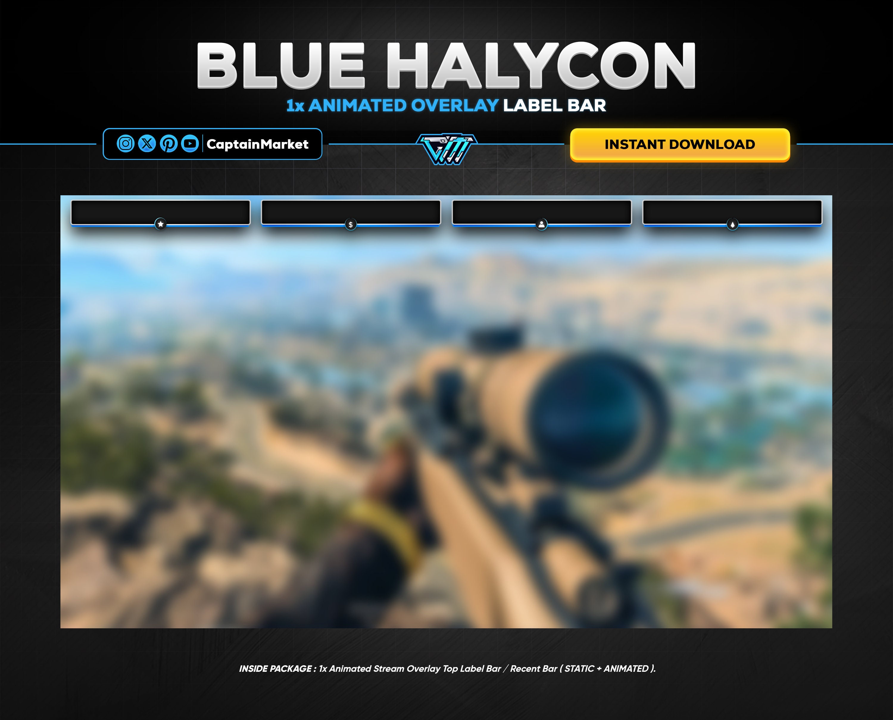 1x Blue Animated Stream Overlay Label Bar for Twitch,youtube,kick Clean ...