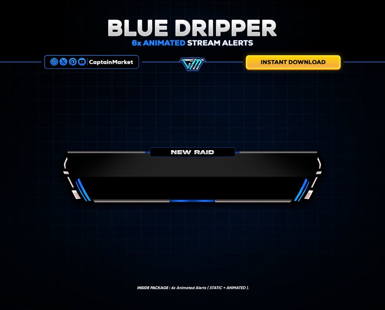 6x Blue Dripper Animated Stream Alerts Overlay Pack for Twitch,kick ...