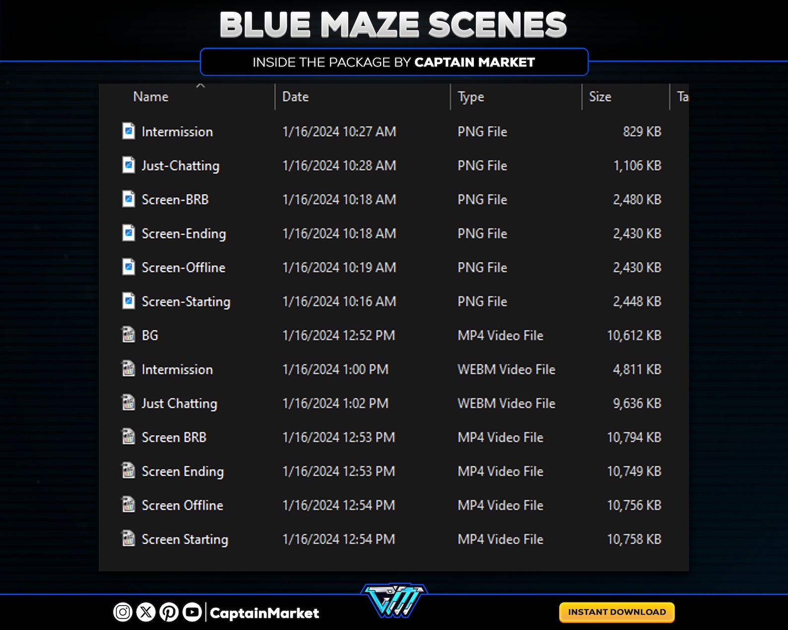 6x Blue Animated Screens Scene Package Blue Maze Clean Animated Stream ...