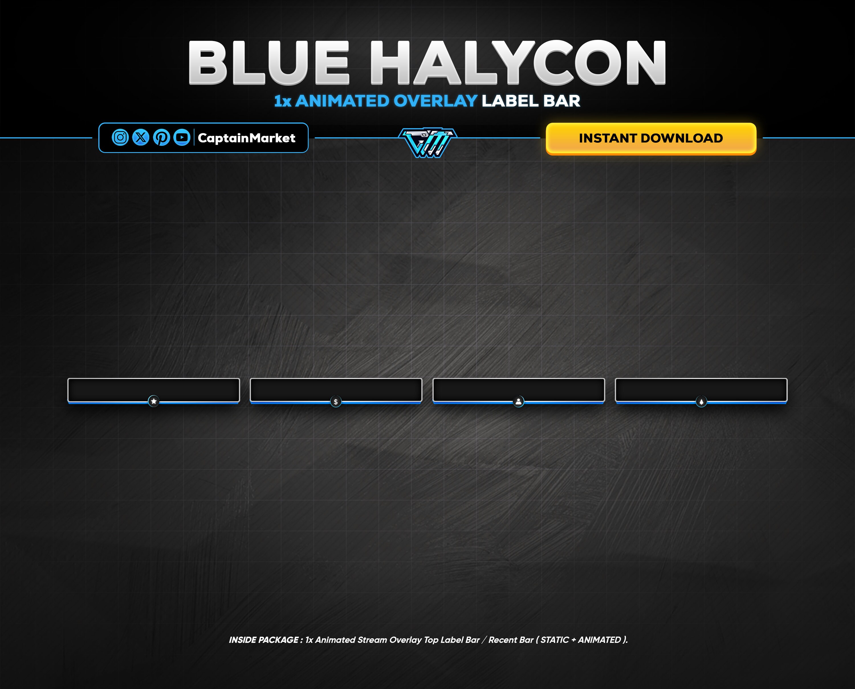 1x Blue Animated Stream Overlay Label Bar for Twitch,youtube,kick Clean ...