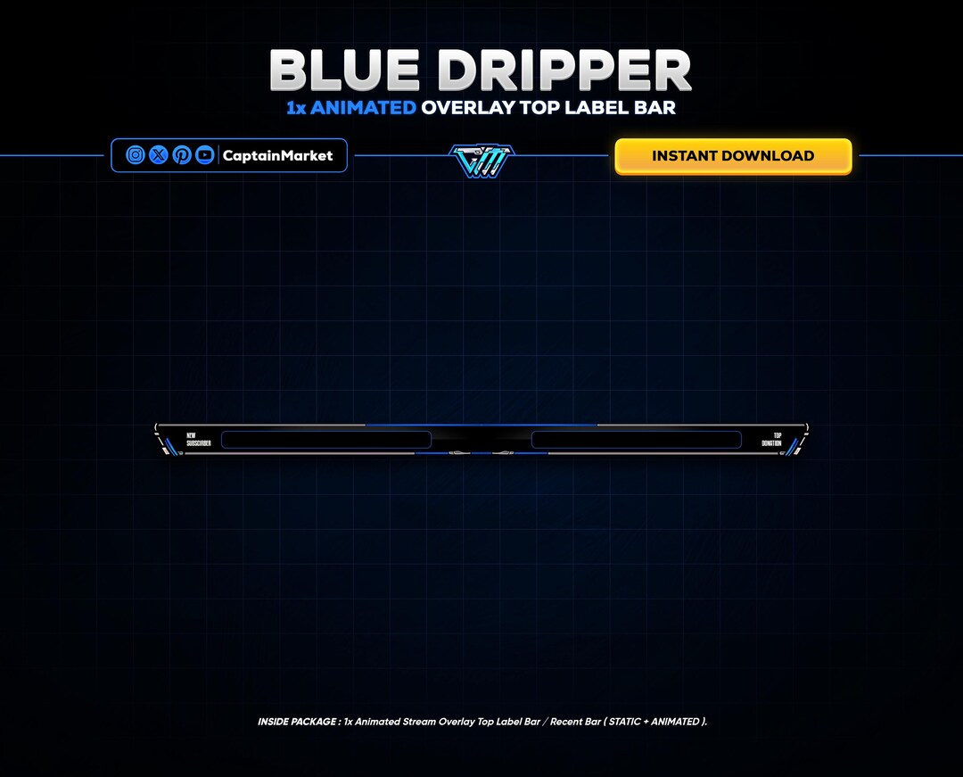 1x Blue Dripper Animated Stream Overlay Label Bar for Twitch,kick ...