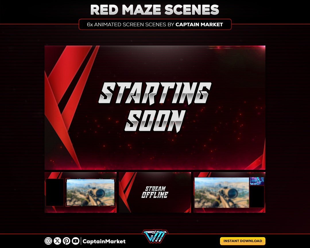 6x RED Animated Stream Screens Scene Package Red Maze Clean Animated ...