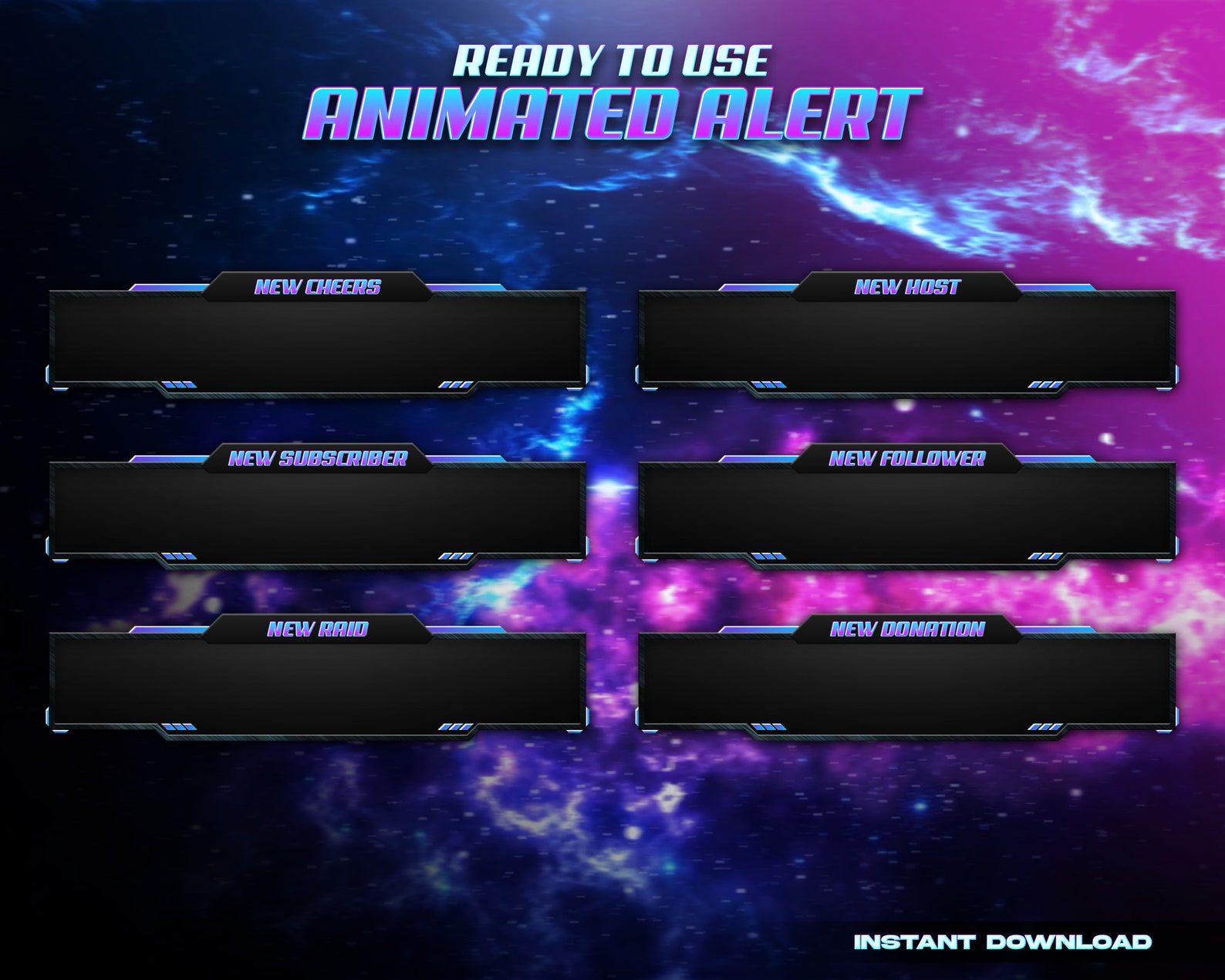 Galaxy Animated Stream Overlay Pack Nebulatwitch Overlay Package Blue ...