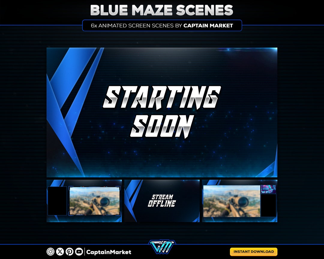 6x Blue Animated Screens Scene Package Blue Maze Clean Animated Stream ...