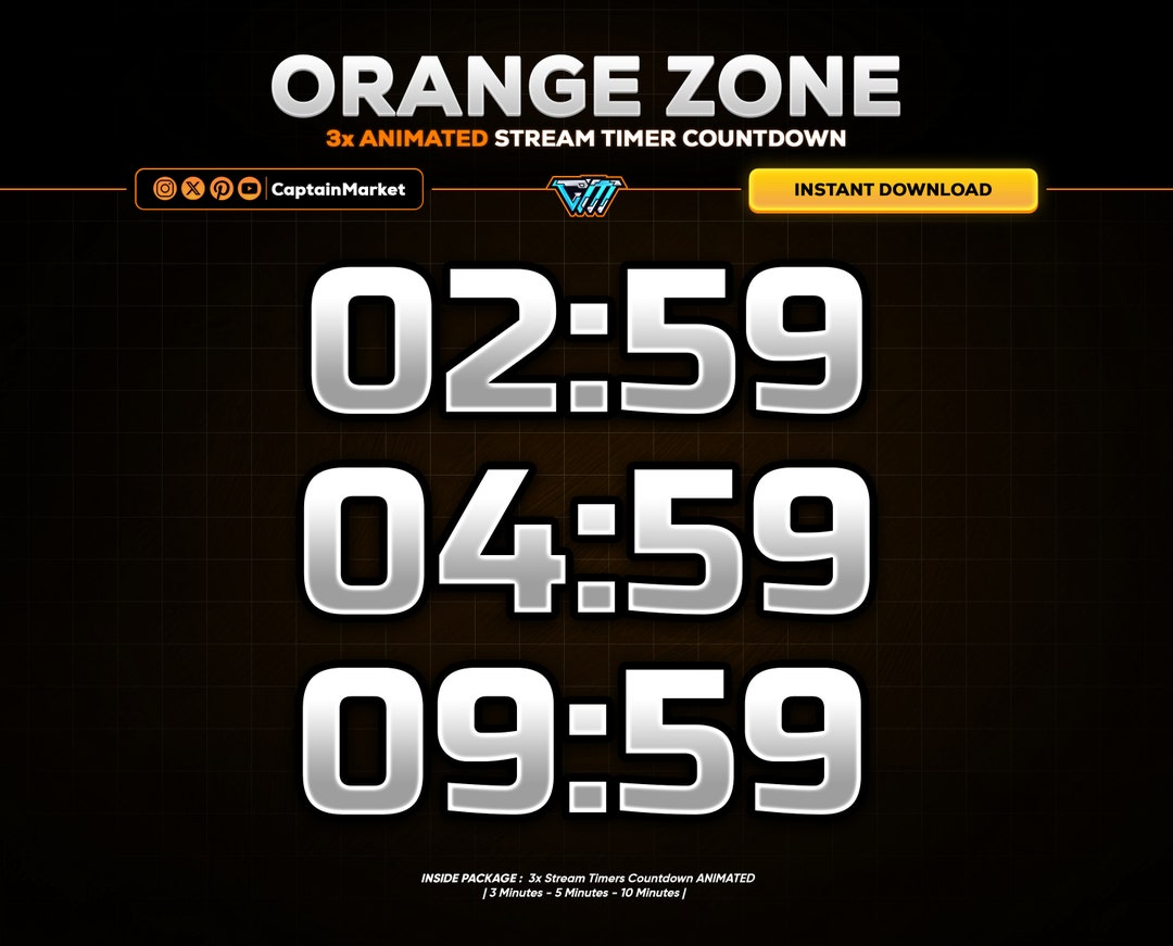 3x Orange Zone Animated Stream Timer Countdown Pack for Twitch, Kick ...