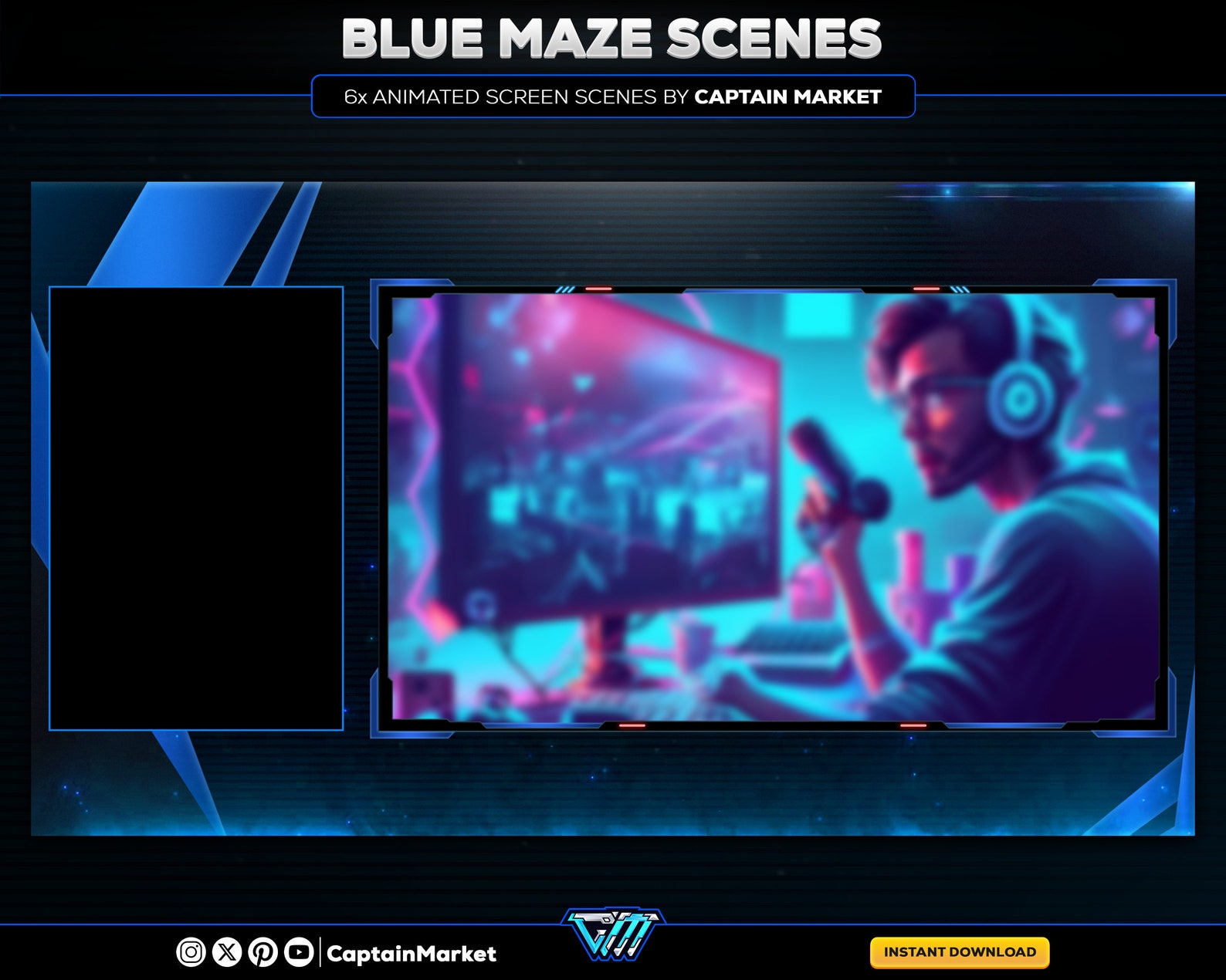 6x Blue Animated Screens Scene Package Blue Maze Clean Animated Stream ...