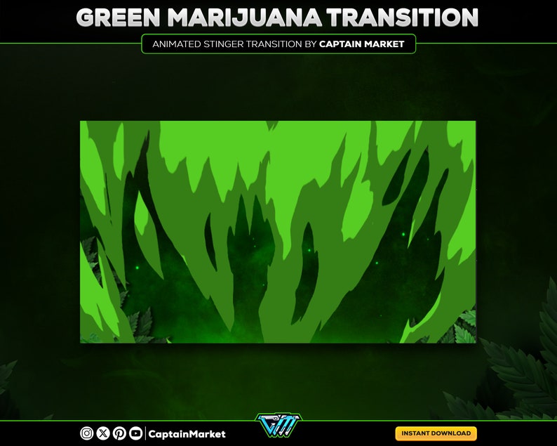 Green Marijuana Animated Stream Overlay Package for Twitch,youtube,kick ...