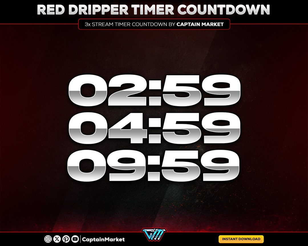 3x Red Animated Stream Timer Countdown Pack for Twitch, Youtube, Kick ...
