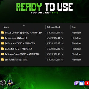 Green Marijuana Animated Stream Overlay Package for Twitch,youtube,kick ...