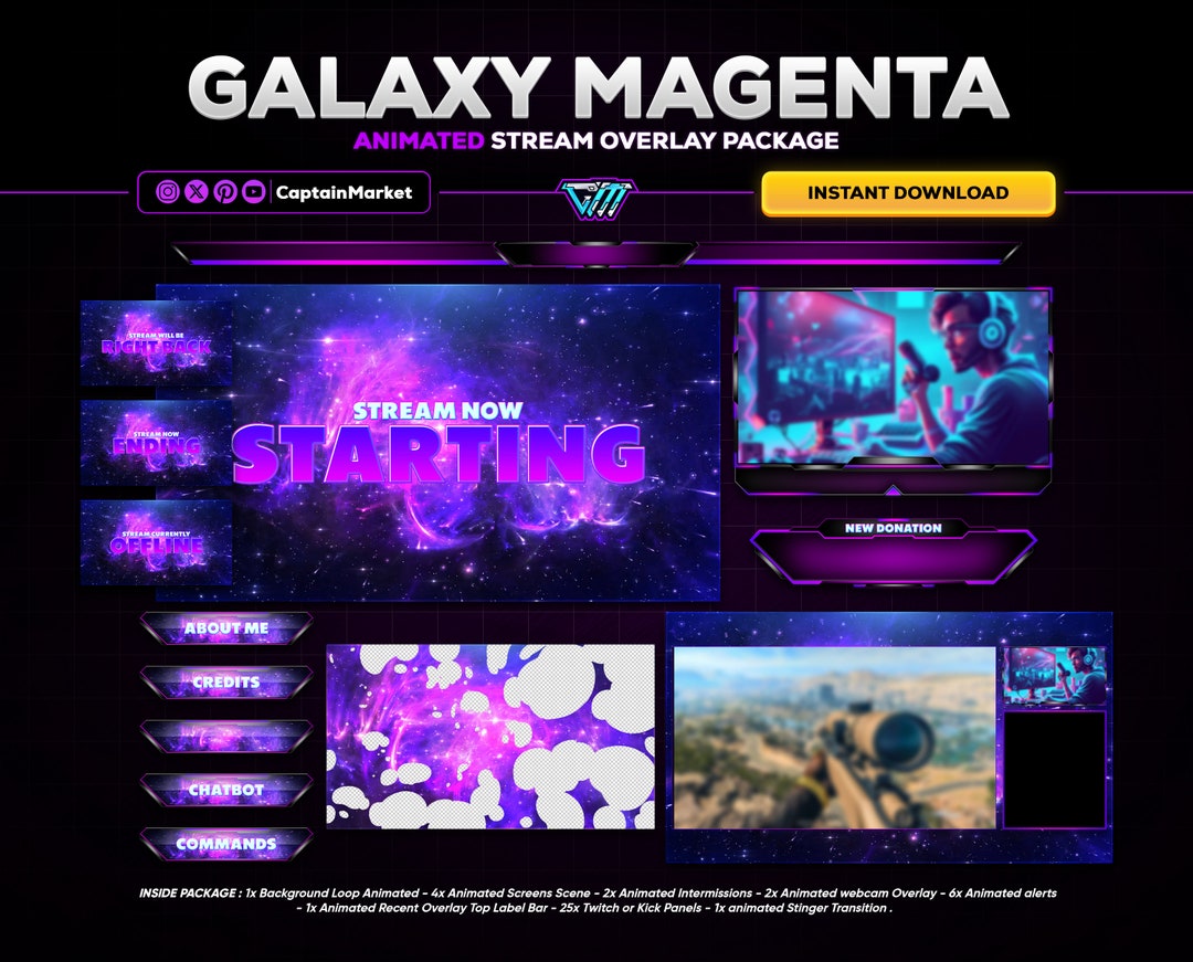 Galaxy Andromeda Animated Stream Overlay Package for Twitch,youtube ...