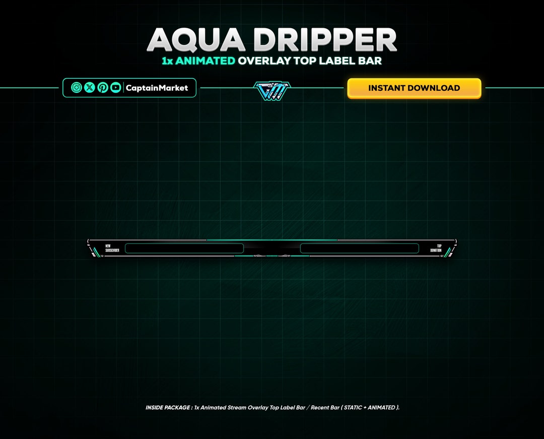 1x Aqua Animated Stream Overlay Label Bar for Twitch,youtube,kick Clean ...