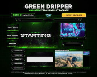 GREEN Clean Overlay Pack for Twitch, Youtube Green Overlay Stream ...