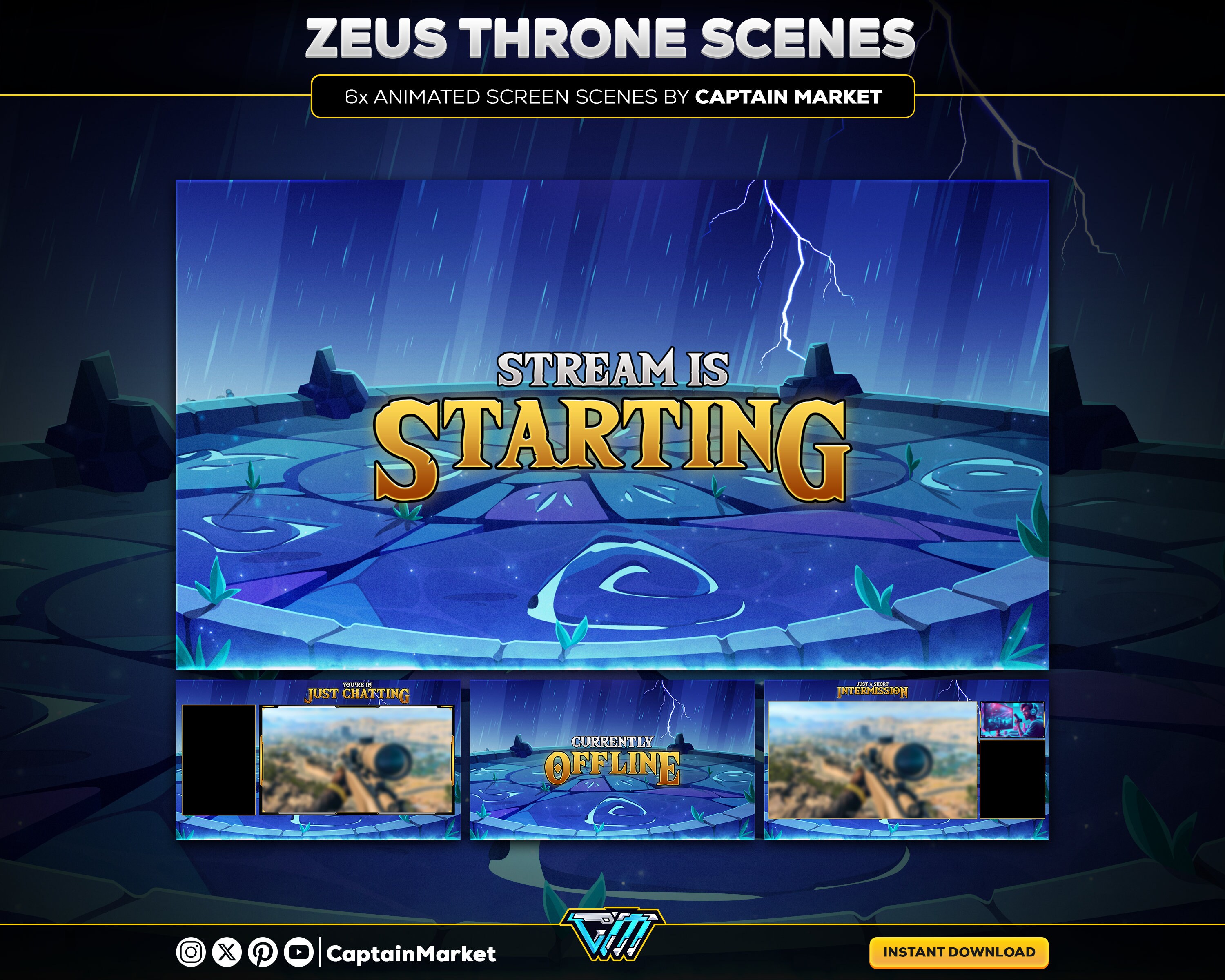 6x Blue Animated Screens Scene Package Zeus Throne Clean Animated ...