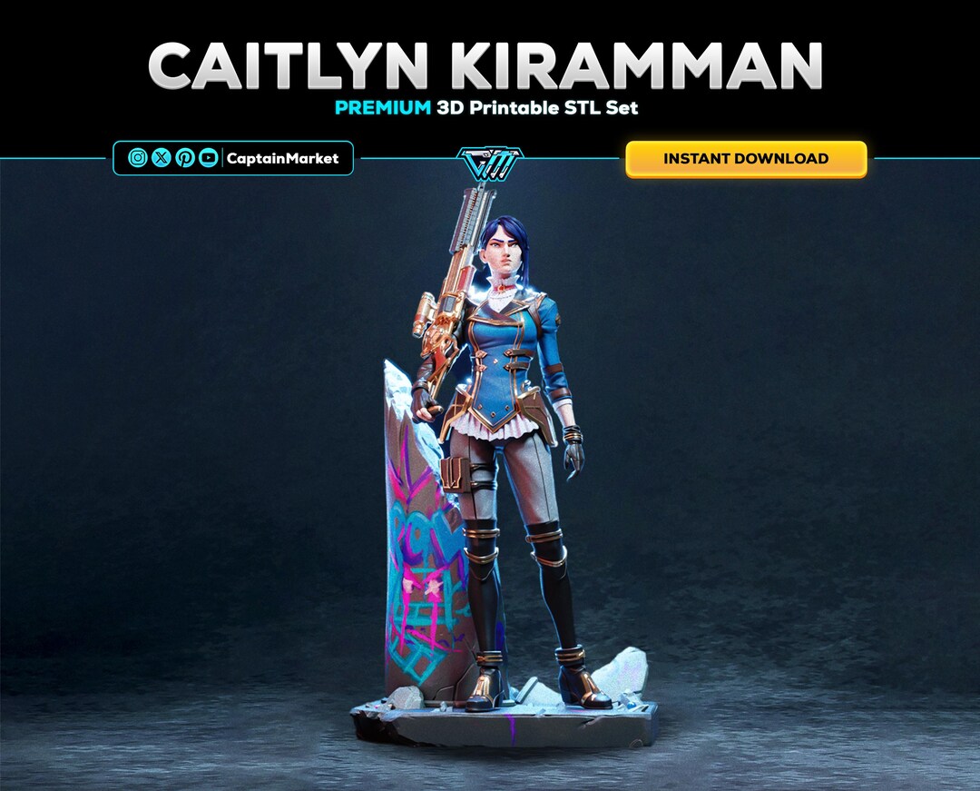Caitlyn Arcane 3D STL File | League Sniper Diorama | Graffiti Base ...