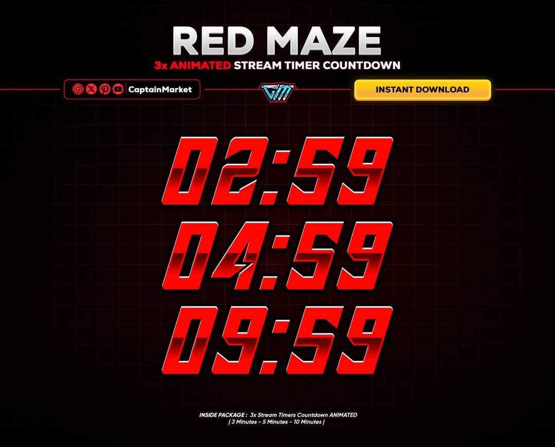 3x Red Maze Animated Stream Timer Countdown Pack for Twitch, Kick ...