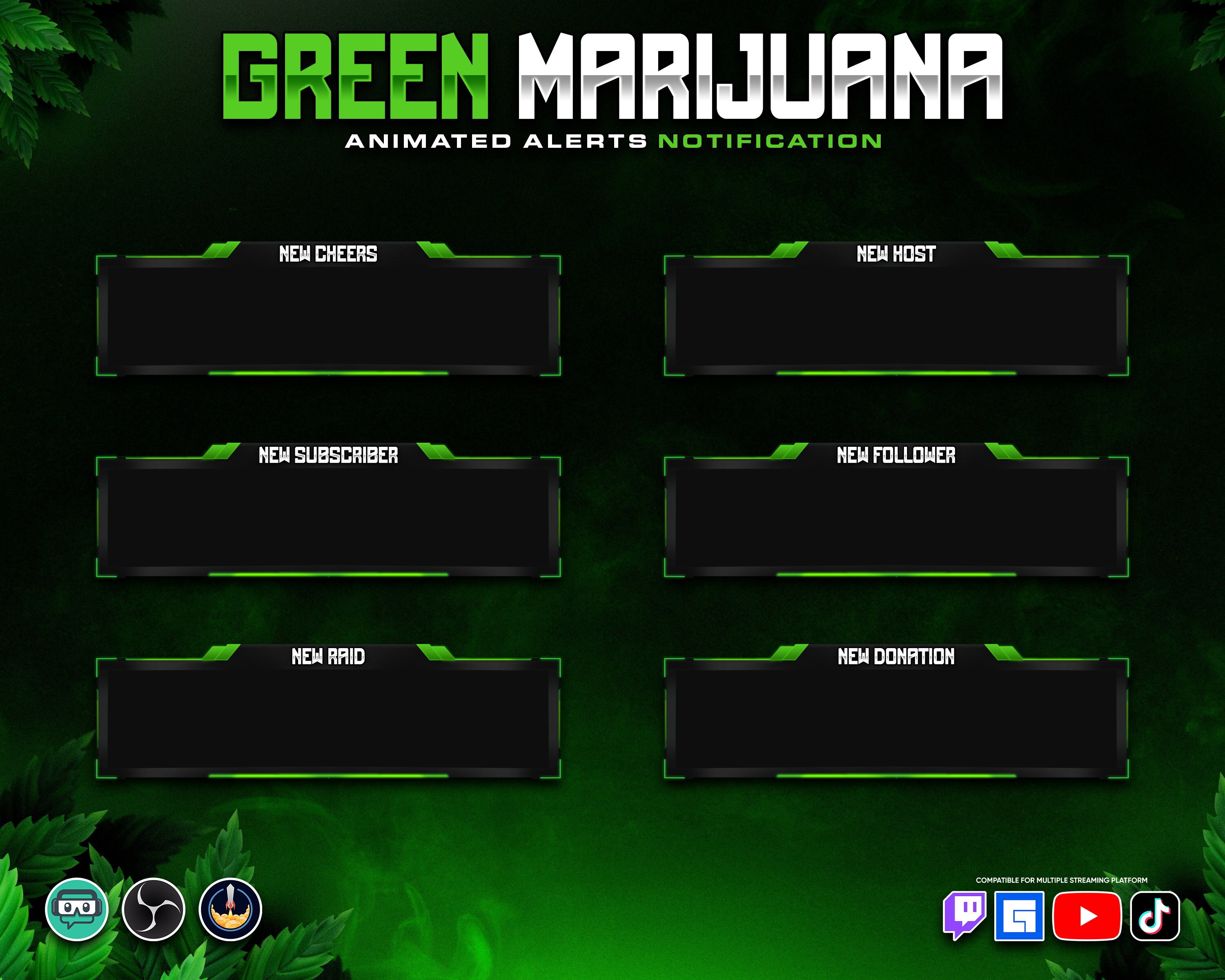 GREEN Animated Stream Overlay Pack Marijuana Twitch Overlay Pack Green ...