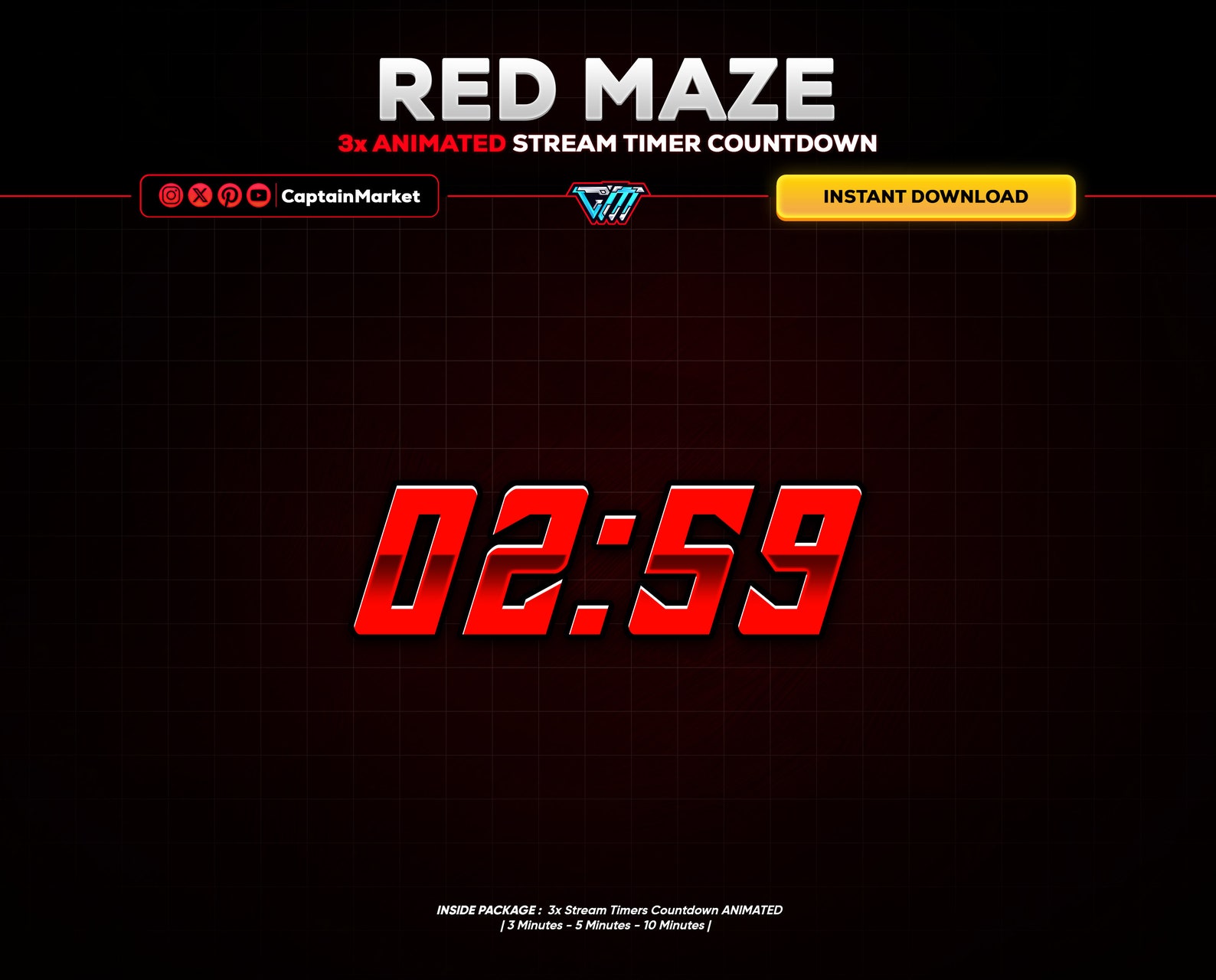 3x Red Maze Animated Stream Timer Countdown Pack for Twitch, Kick ...
