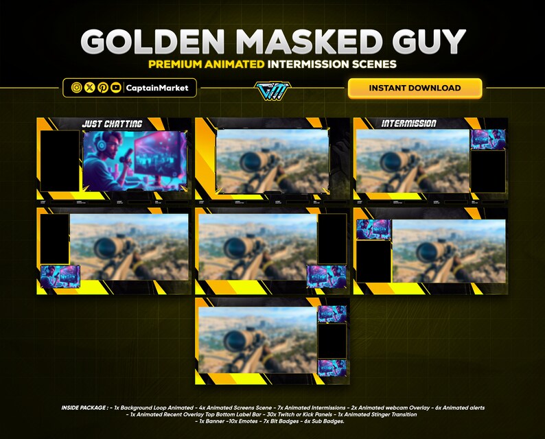 Yellow Animated Stream Overlay Package for Twitch,youtube,kick Screens ...