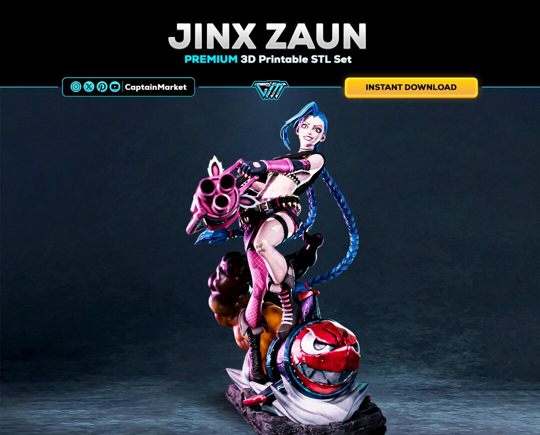 Jinx Fanart 3D STL Print File | League of Legends Bomb Queen Diorama ...