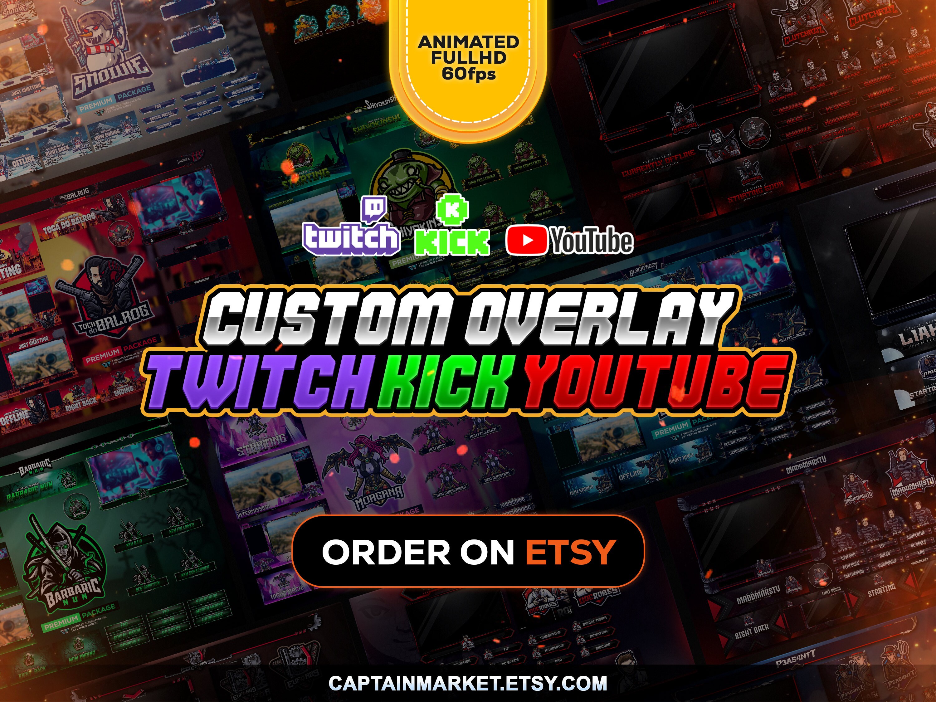 Custom Animated Twitch Overlay Package for Your Twitch/kick/youtube or ...