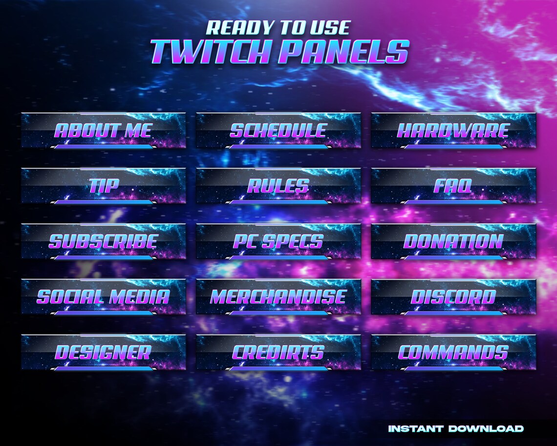 Galaxy Animated Stream Overlay Pack Nebulatwitch Overlay Package Blue ...