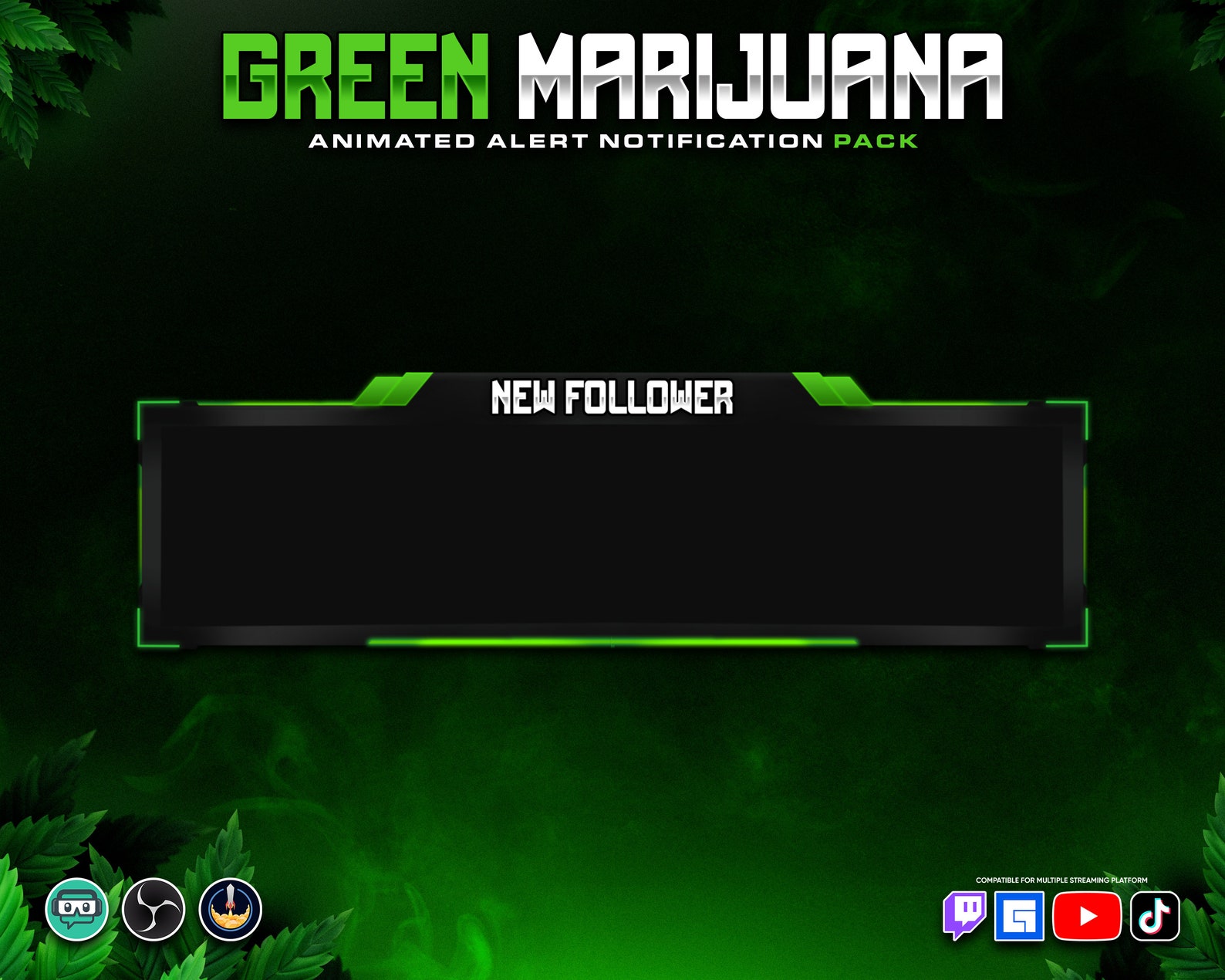 6x Green Marijuana Animated Stream Alerts Overlay Pack for Twitch,kick ...