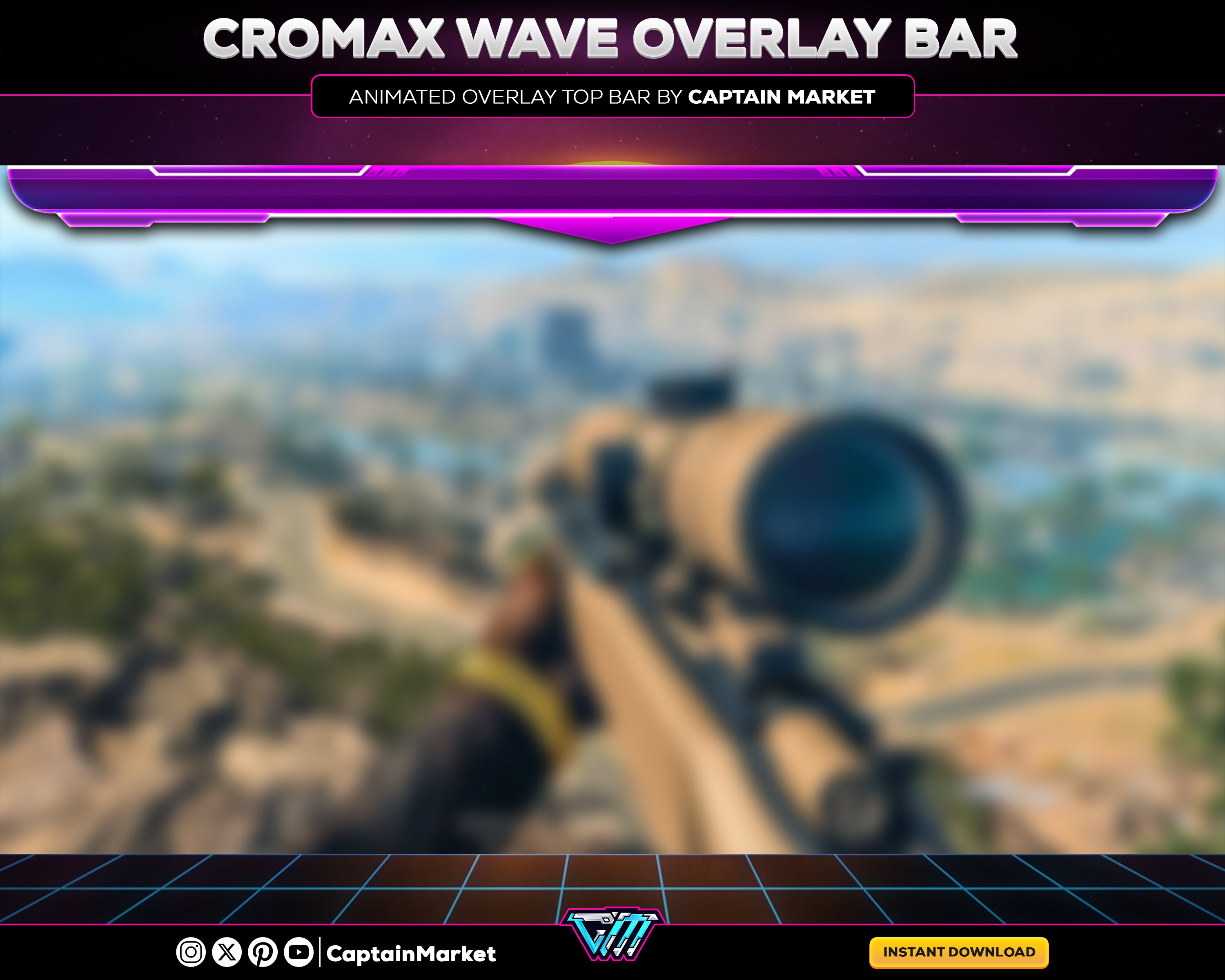 80s Retrowave Animated Stream Overlay Label Bar for Twitch,youtube,kick ...