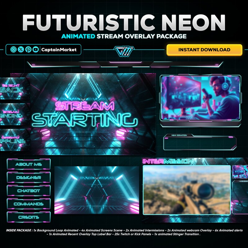 Neon Twitch Overlay - Etsy