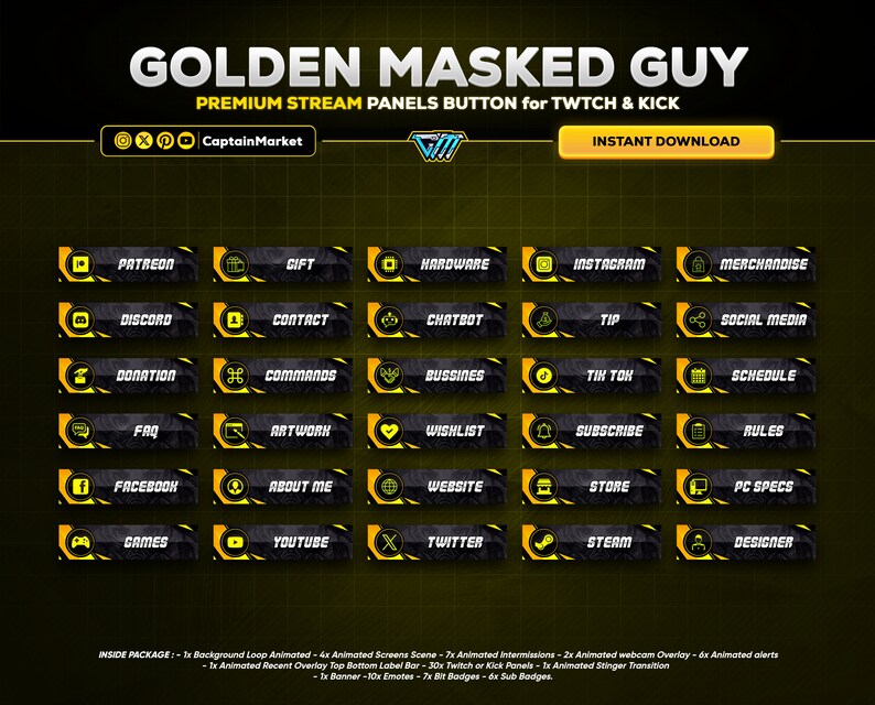 Yellow Animated Stream Overlay Package for Twitch,youtube,kick Screens ...