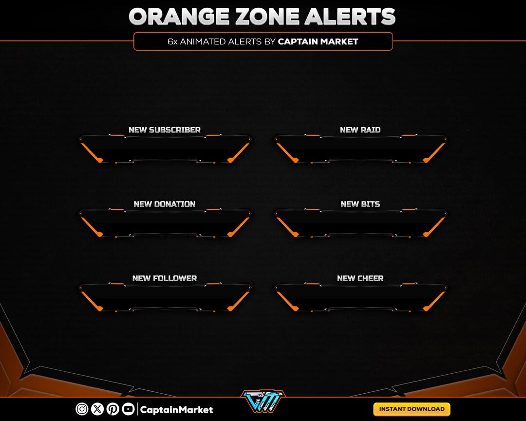 6x Orange Zone Animated Stream Alerts Overlay Pack for Twitch,kick ...